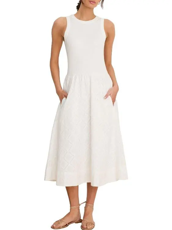 NIC+ZOE Sofia Diamond Eyelet Midi Dress - Paper White