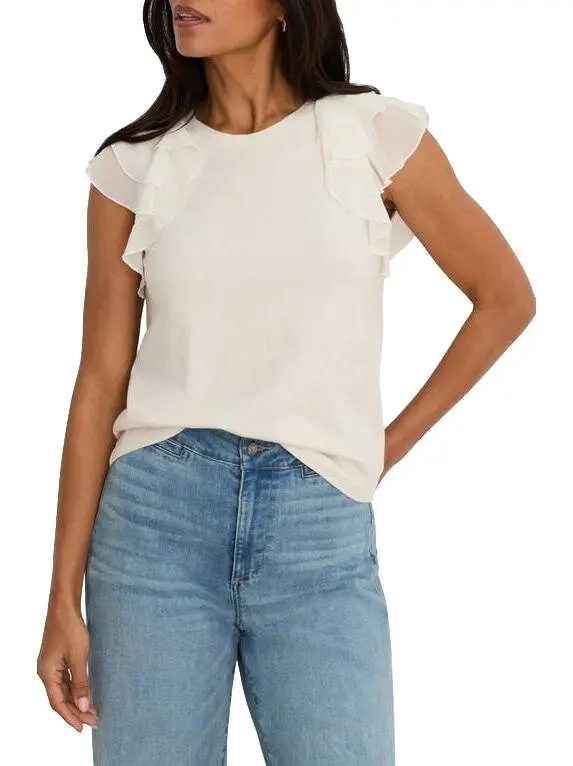 NIC+ZOE Chiffon Drift Mixed Media Top - Classic Cream