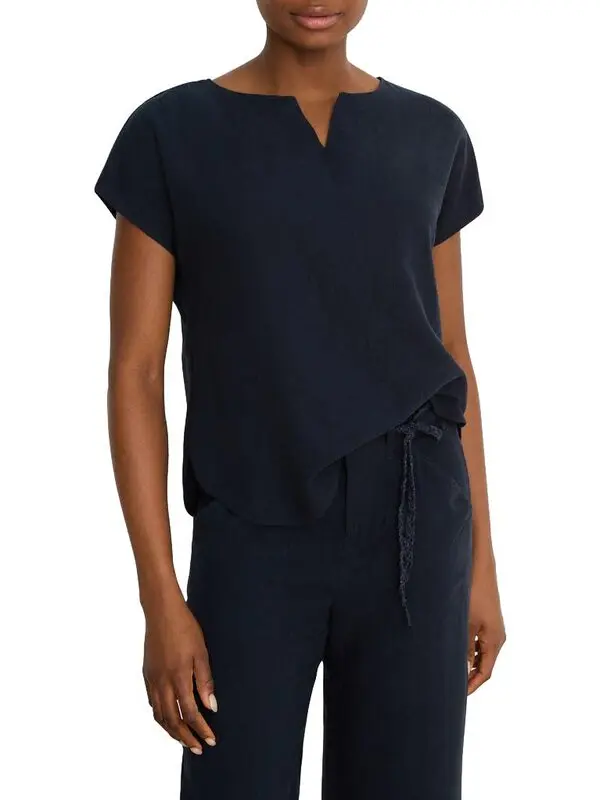 NIC+ZOE Linen Blend Split Neck Top - Dark Indigo