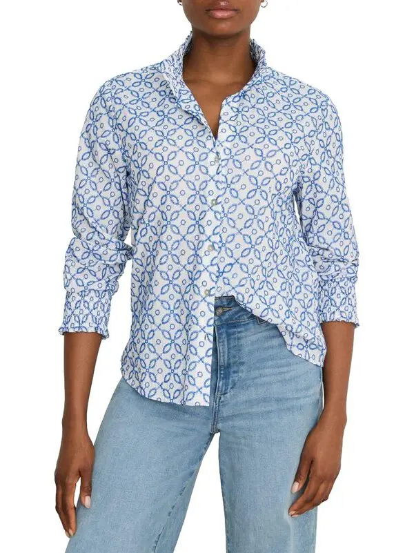 NIC+ZOE Embroidered Mock Neck Shirt - Blue Multi