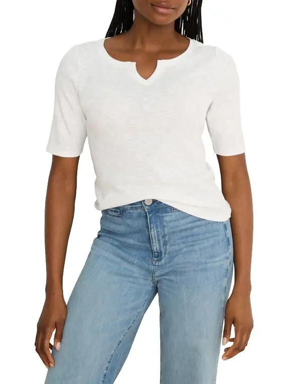 NIC+ZOE Elbow Sleeve Notch Neck T-shirt - Paper White