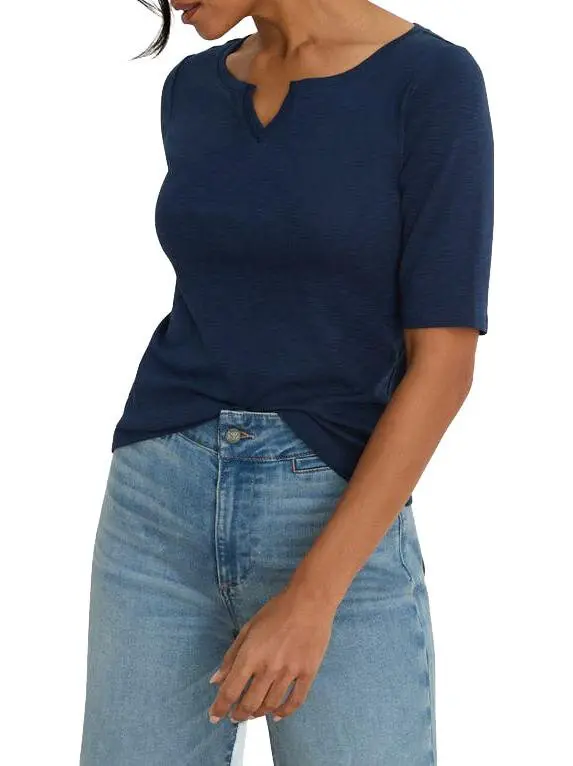 NIC+ZOE Elbow Sleeve Notch Neck T-shirt - Rich Indigo