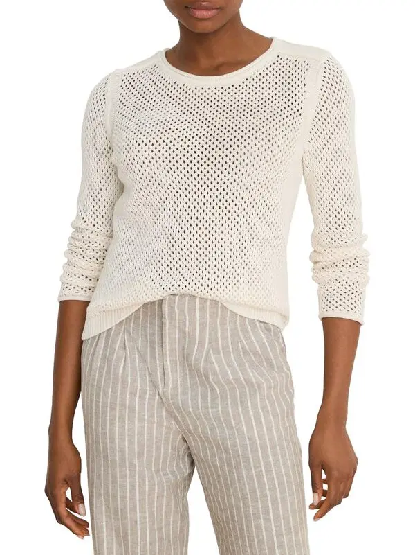 NIC+ZOE Breezeway Open Knit Crewneck Sweater - Classic Cream
