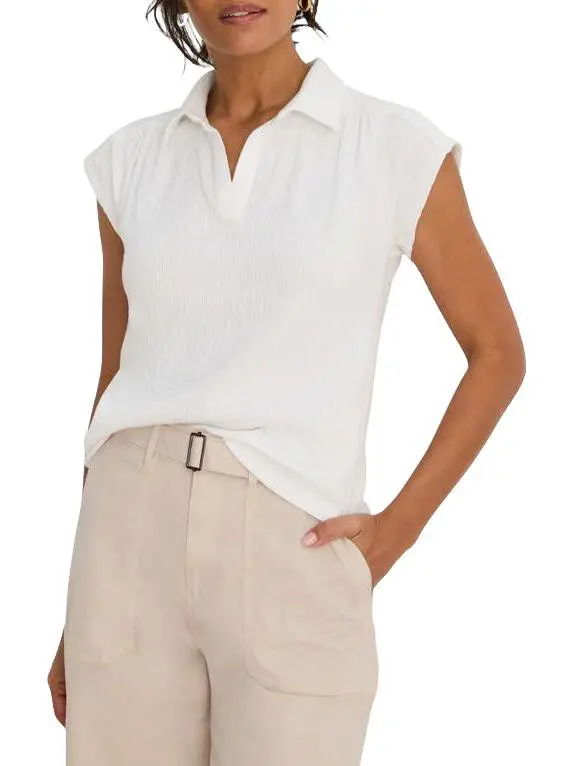 NIC+ZOE Coastal Crinkle Cotton Blend Top With Johnny Collar - Paper White