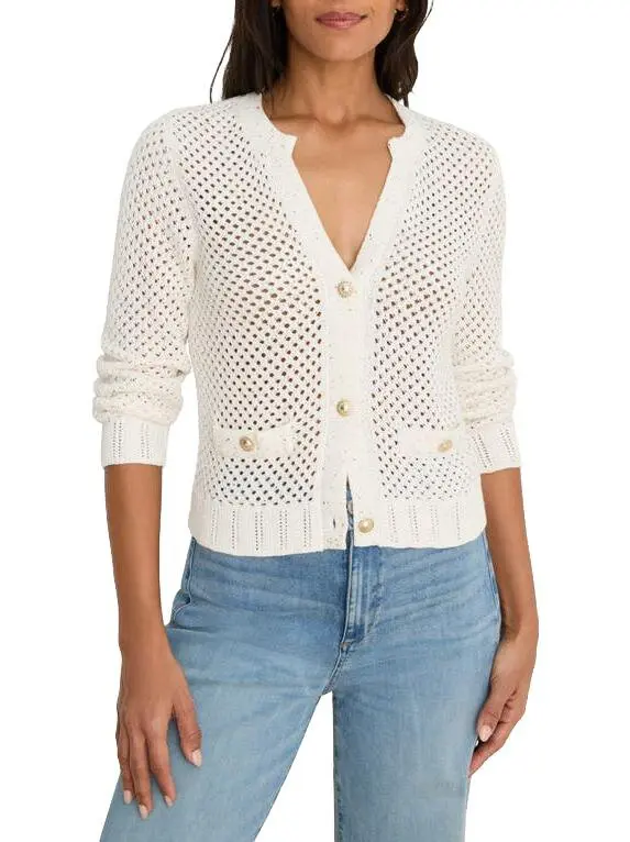 NIC+ZOE Sequin Glow Open Stitch Cardigan - Milk White