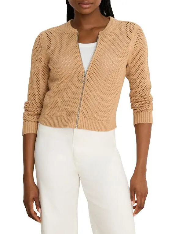 NIC+ZOE Zip Front Knit Cardigan - Caramel