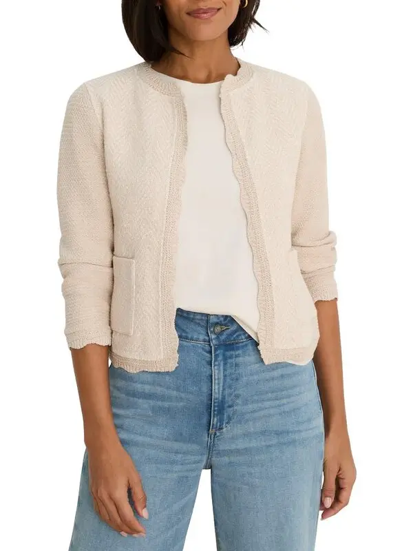 NIC+ZOE Scallop Trim Mixed Media Jacket - Macadamia