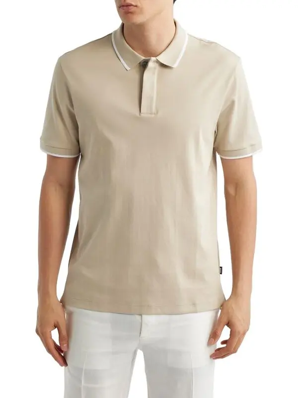 BOSS Parlay Tipped Cotton Polo - Open Beige