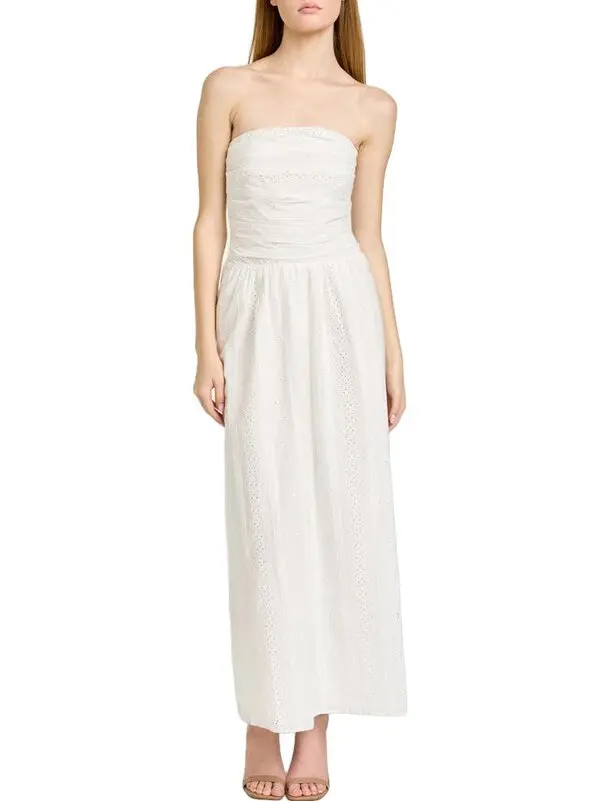 WAYF Pippa Strapless Eyelet Midi Dress - Ivory