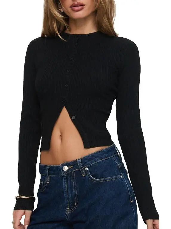 Princess Polly Suzu Ribbed Cardigan - Black