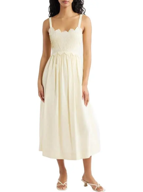 Moon River Embroidered Sleeveless Midi Dress - Butter Yellow