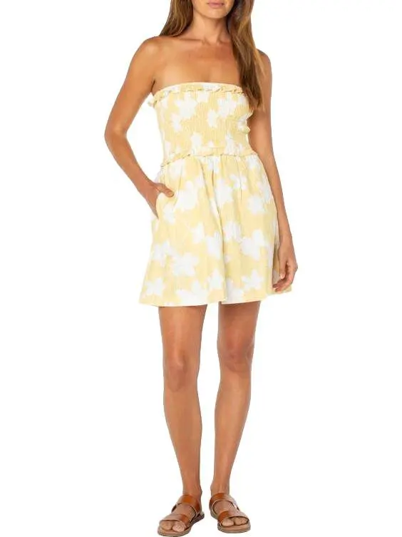 Roxy Avalon Strapless Floral Print Mini Dress - Raffia