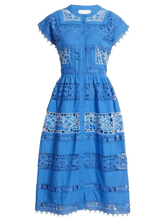 Elie Tahari Ava Eyelet Midi Dress - Seaport Blue