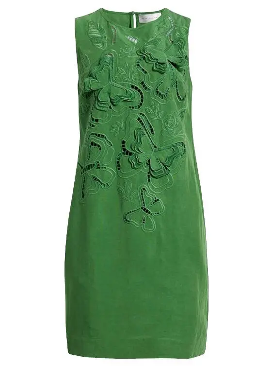 Elie Tahari Isabella Embroidered Sleeveless Dress - Paradise Green