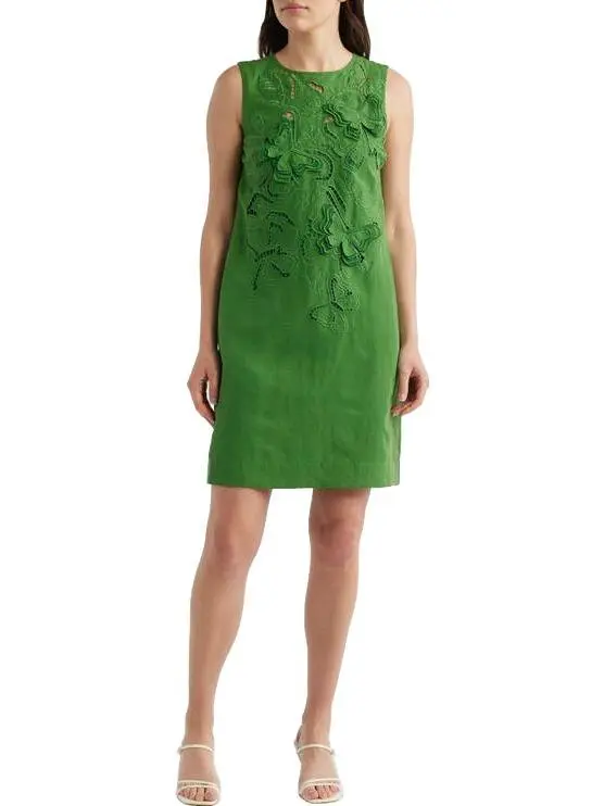 Elie Tahari Isabella Embroidered Sleeveless Dress - Paradise Green