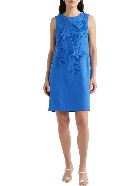 Elie Tahari Isabella Embroidered Sleeveless Dress - Seaport Blue