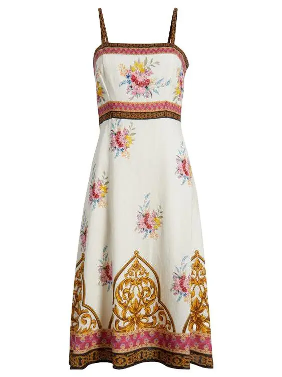 Elie Tahari Annalise Sleeveless Linen Blend Midi Dress - Tiara Garden Print