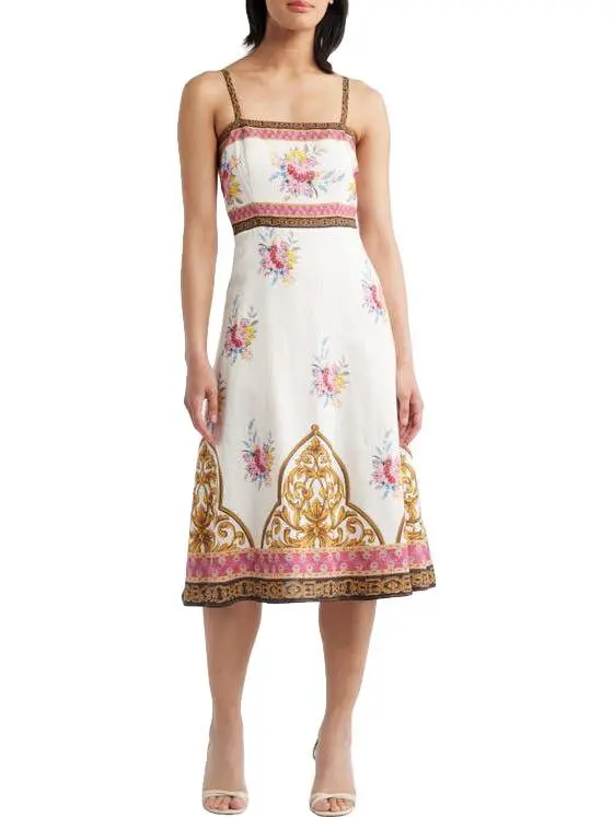 Elie Tahari Annalise Sleeveless Linen Blend Midi Dress - Tiara Garden Print
