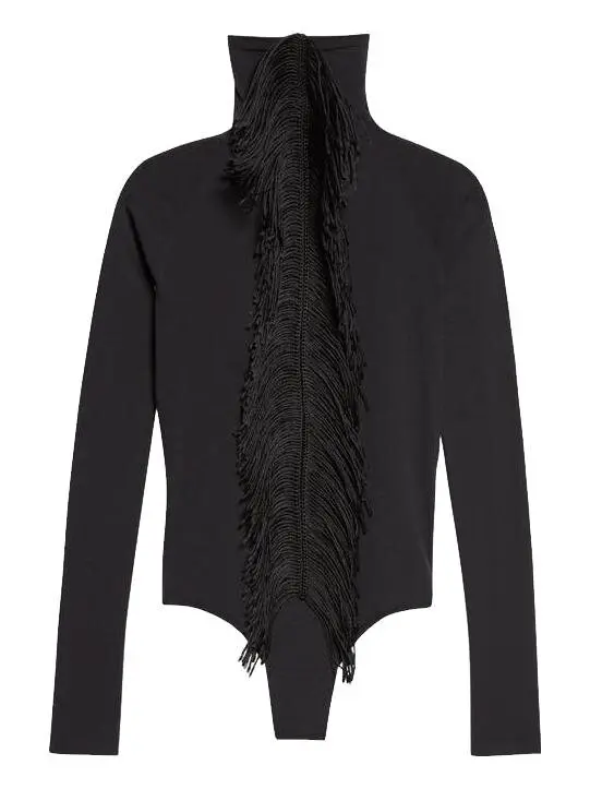 Alaïa Fringed Long Sleeve Funnel Neck Bodysuit - Noir Alaia