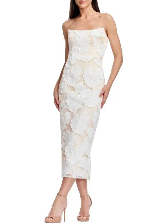 Dress The Population Cosette Strapless Lace Corset Cocktail Dress - White Multi