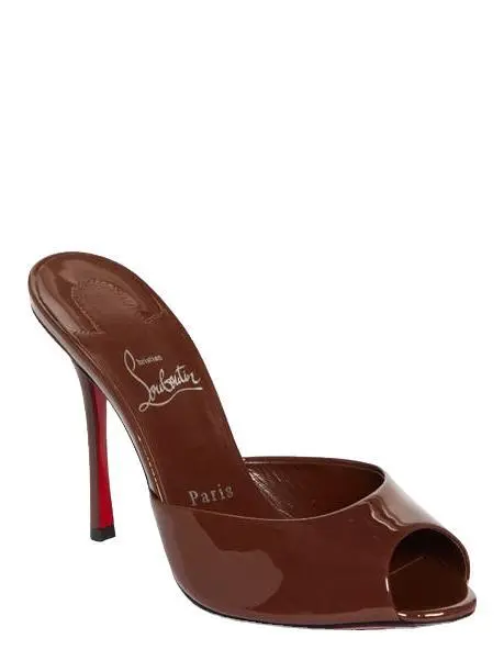 CHRISTIAN LOUBOUTIN Me Dolly Peep Toe Slide Stiletto Sandals - Dark Brown