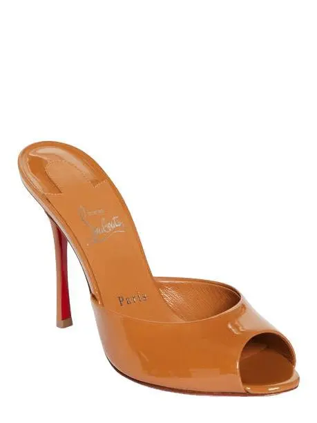 CHRISTIAN LOUBOUTIN Me Dolly Peep Toe Slide Stiletto Sandals - Tan