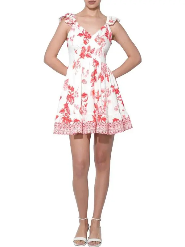Adelyn Rae Rosa Floral Border Print Tiered Minidress - Ivory/red