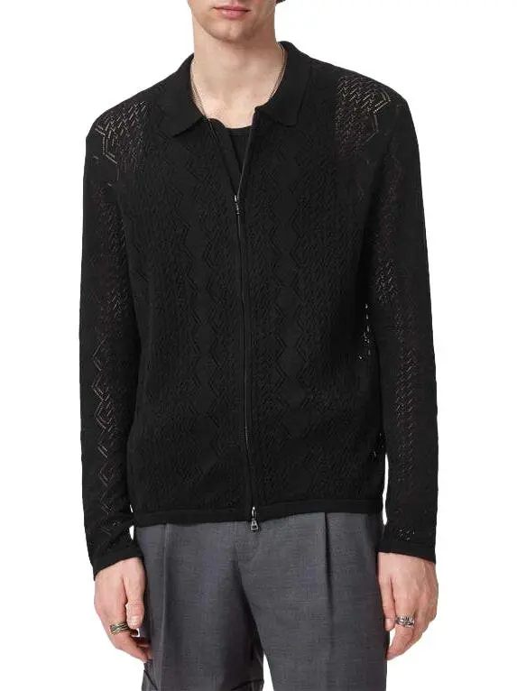 John Varvatos Pietro Organic Cotton Zip Cardigan - Black
