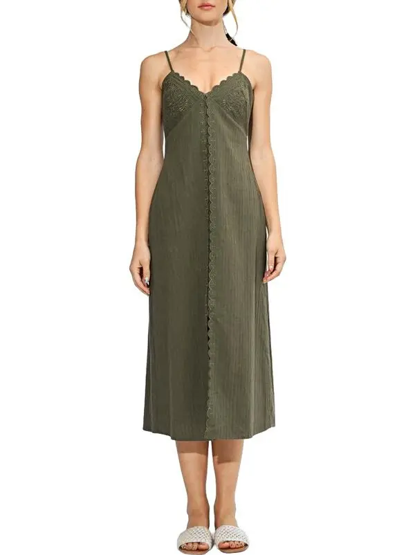Adelyn Rae Millie Embroidered Midi Slipdress - Olive