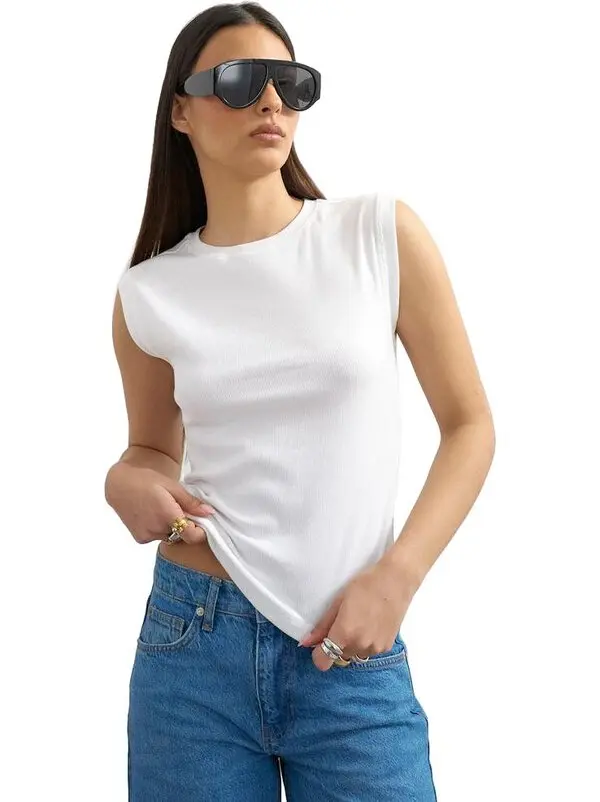 Topshop Ribbed Crewneck Tank Top - White