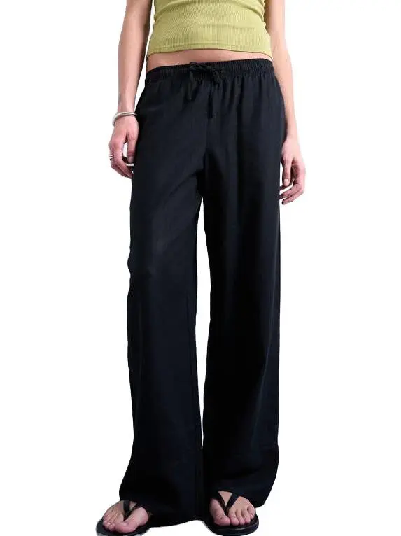 Topshop Linen Blend Straight Leg Pants - Black