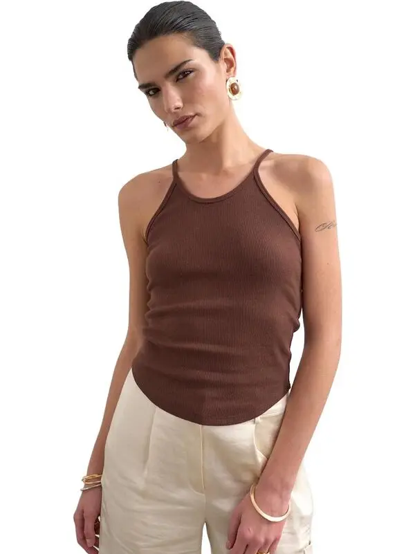 Topshop Ribbed Jewel Neck Camisole - Brown