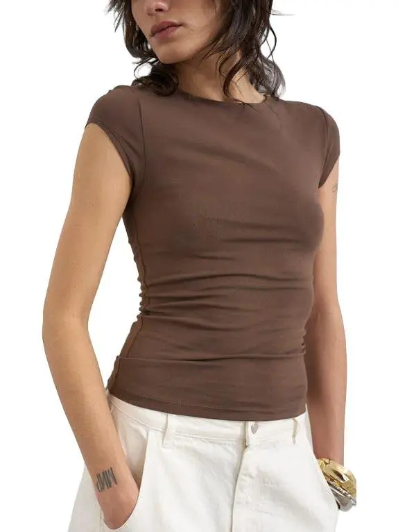 Topshop Cap Sleeve Rib Top - Brown
