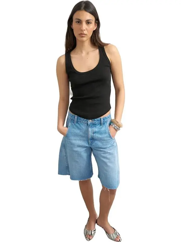 Topshop Ribbed Cotton Stretch Tank Top - Black