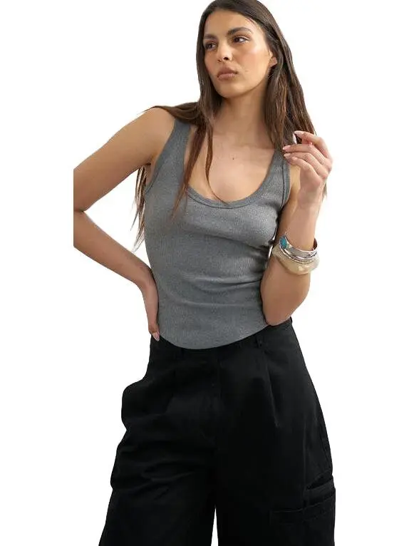 Topshop Ribbed Stretch Cotton Scoop Neck Tank - Grey