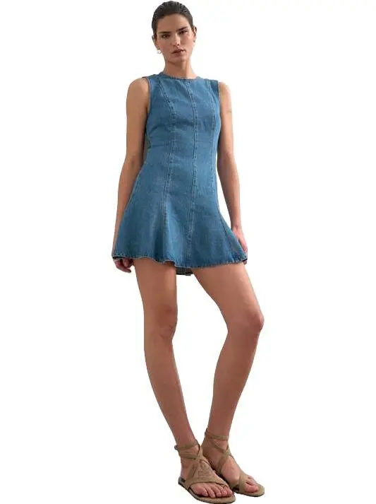 Topshop Sleeveless Denim Fit & Flare Dress - Mblue
