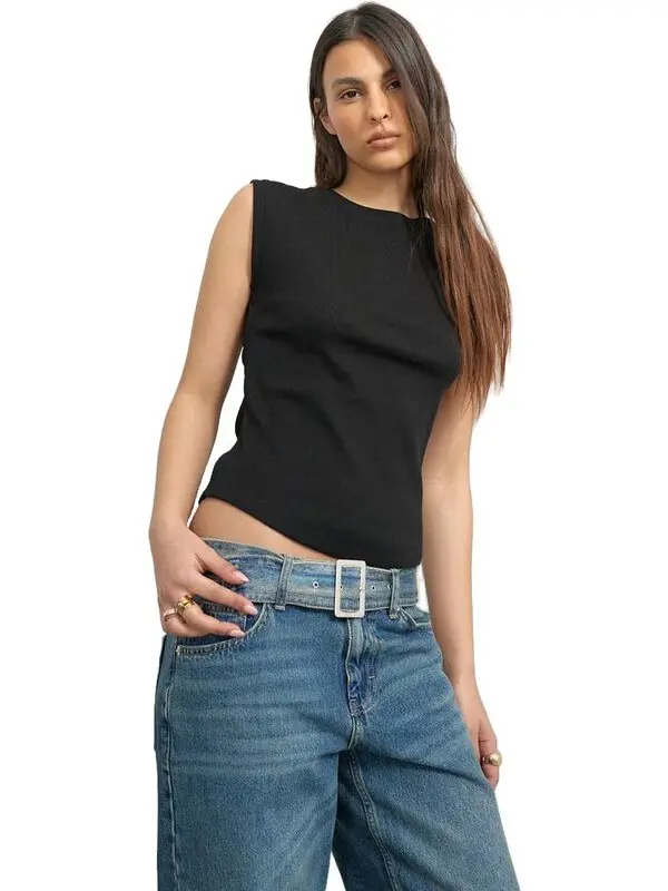 Topshop Rib Knit Cotton Boyfriend Tank - Black