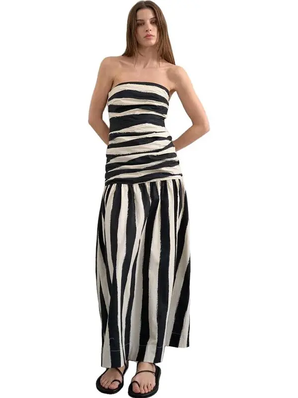 Topshop Bandeau Fit & Flare Maxi Dress With Stripe Detail - Black