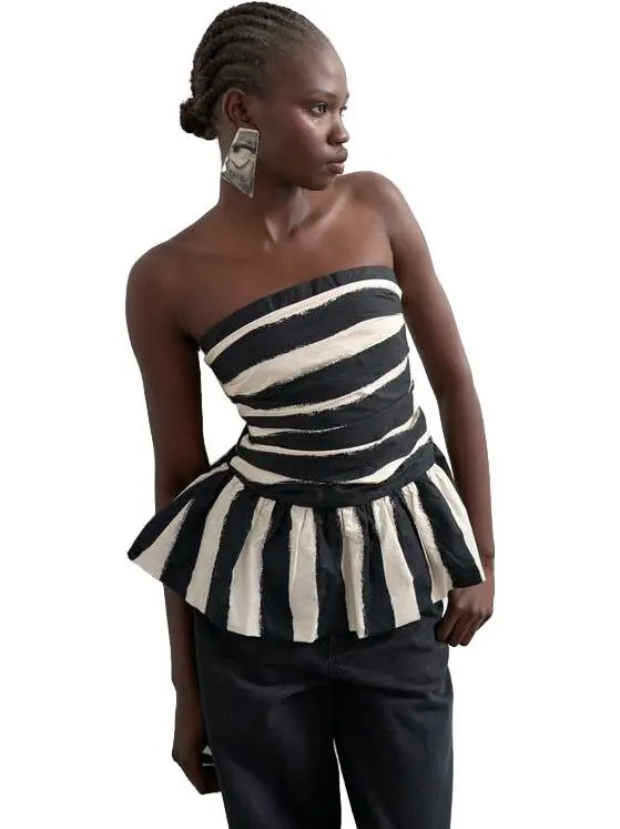 Topshop Strapless Gathered Peplum Top - Black