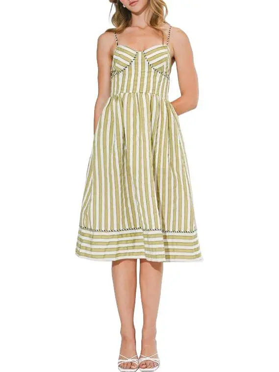 Adelyn Rae Perle Stripe Fit & Flare Midi Dress - Sage/off White
