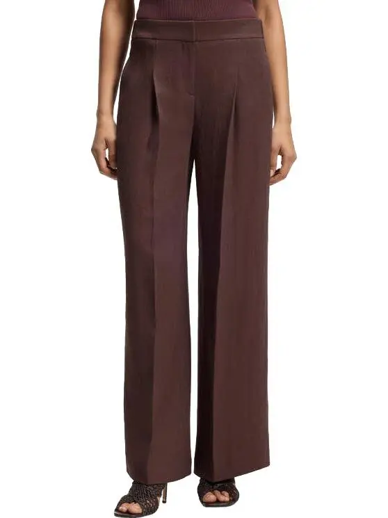 BOSS Tiana Linen Blend Wide Leg Pants - Mocha