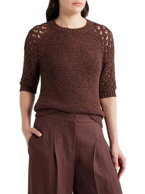BOSS Fanuka Tape Yarn Open Knit Top - Mocha