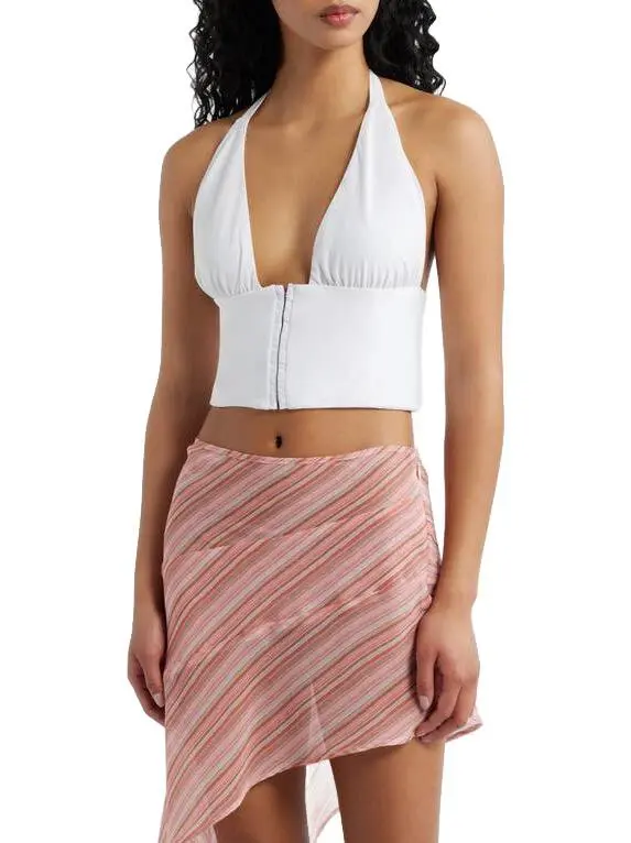 BELLA VENICE Plunge Neck Halter Crop Top - White