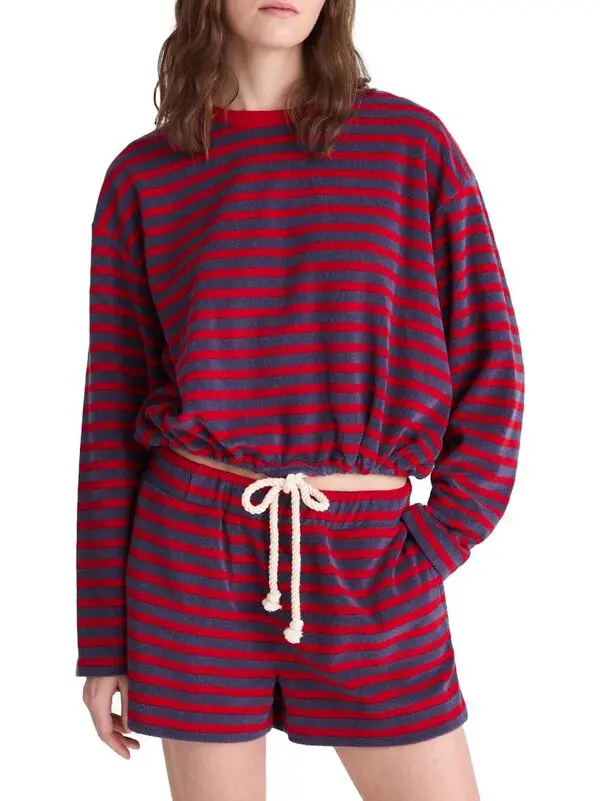 Madewell Terrycloth Long-sleeve Crewneck With Drawstring Hem - Red Navy