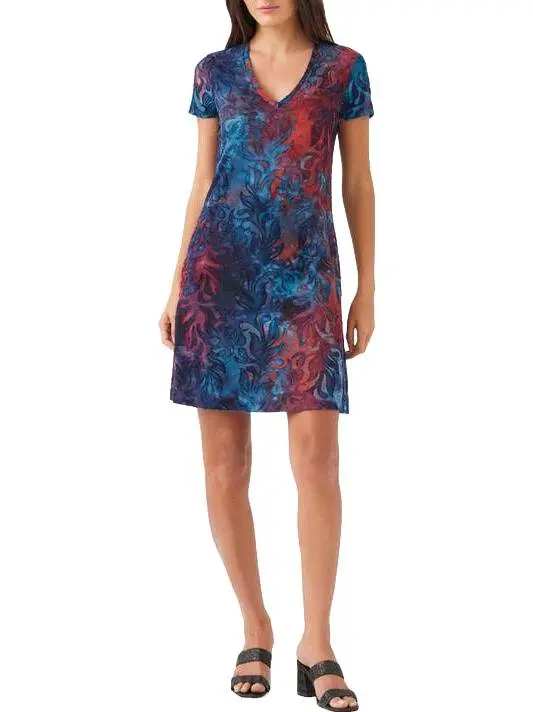 Karen Kane Tie-dye Burnout A-line Dress - Navy/red