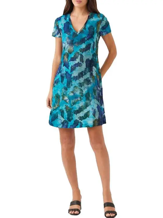 Karen Kane Tie-dye Burnout A-line Dress - Teal