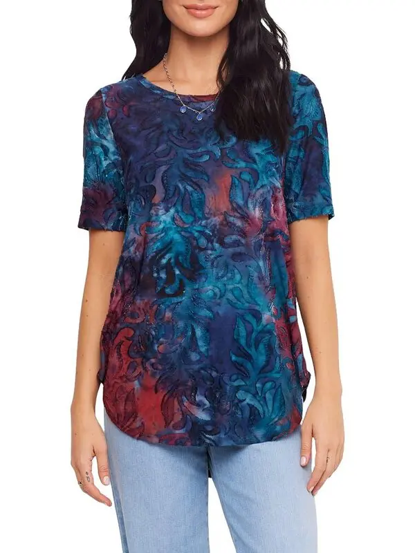 Karen Kane Tie-dye Burnout Shirttail Top - Navy/red