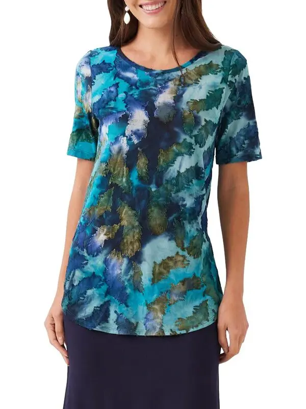 Karen Kane Tie-dye Burnout Shirttail Top - Teal
