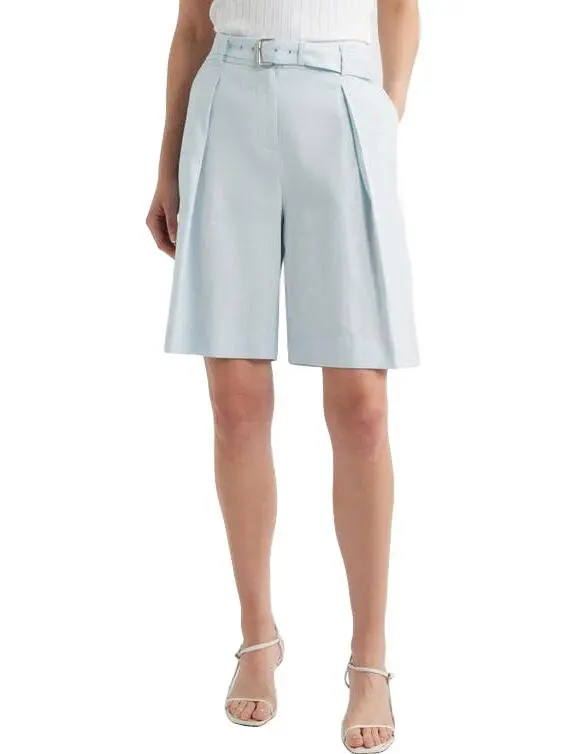 Halogen Belted Pleated Longer Length Shorts - Airy Blue