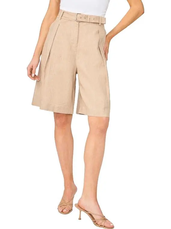 Halogen Belted Pleated Longer Length Shorts - Pebble